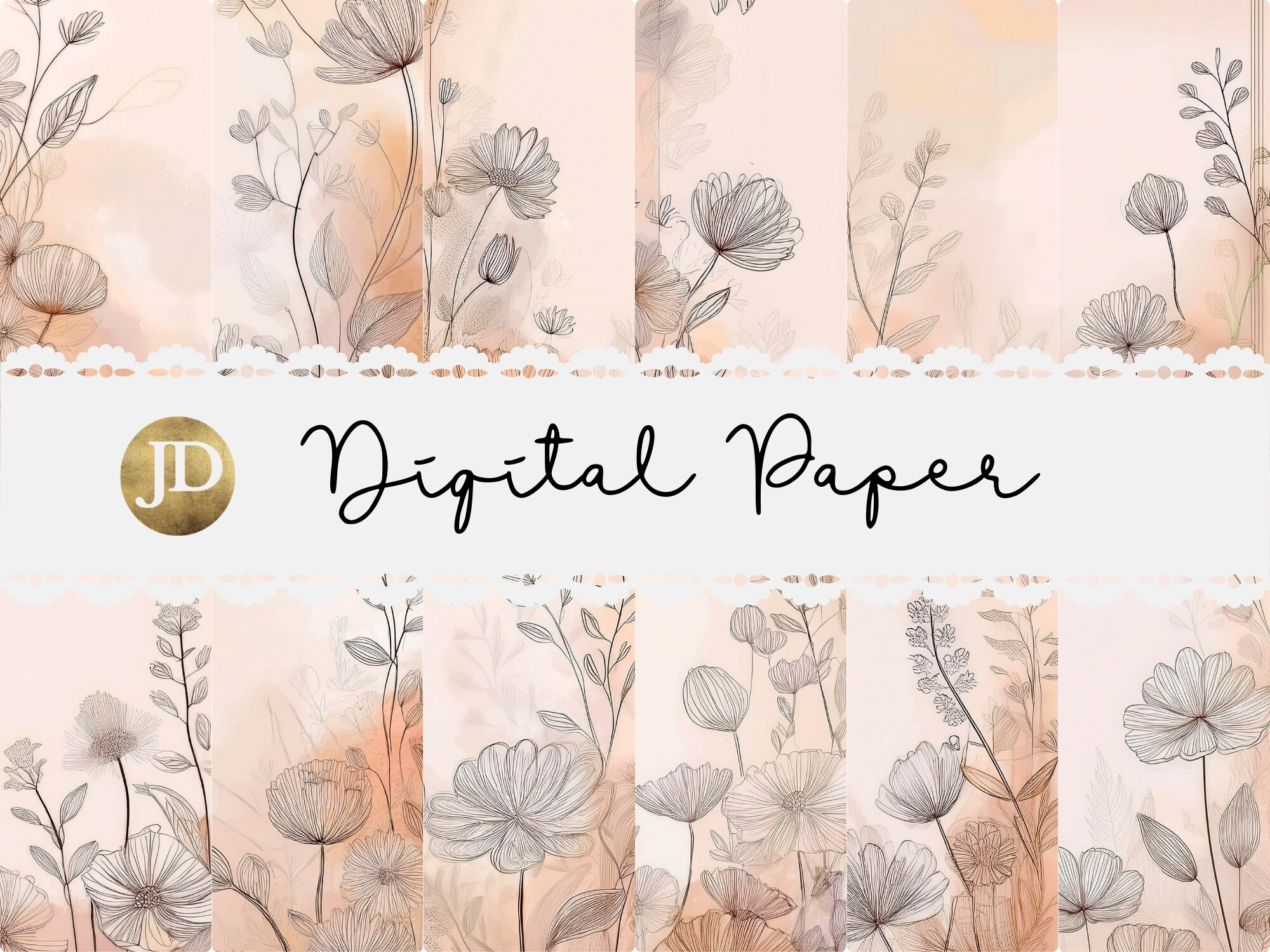 Minimalist Wildflowers Digital Paper Graphic by jallydesign · Creative ...