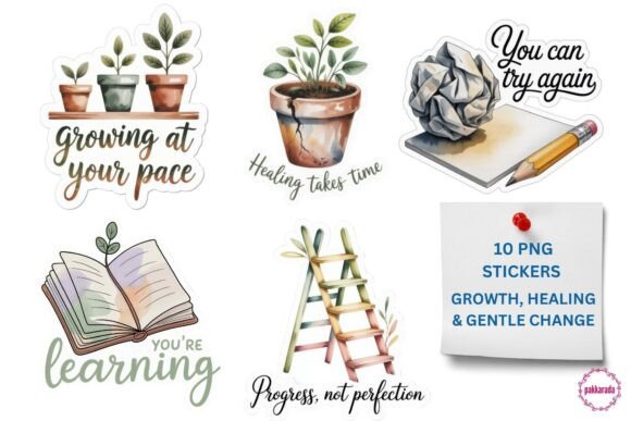 Growth & Healing PNG Stickers Bundle Graphic by pakkarada · Creative ...