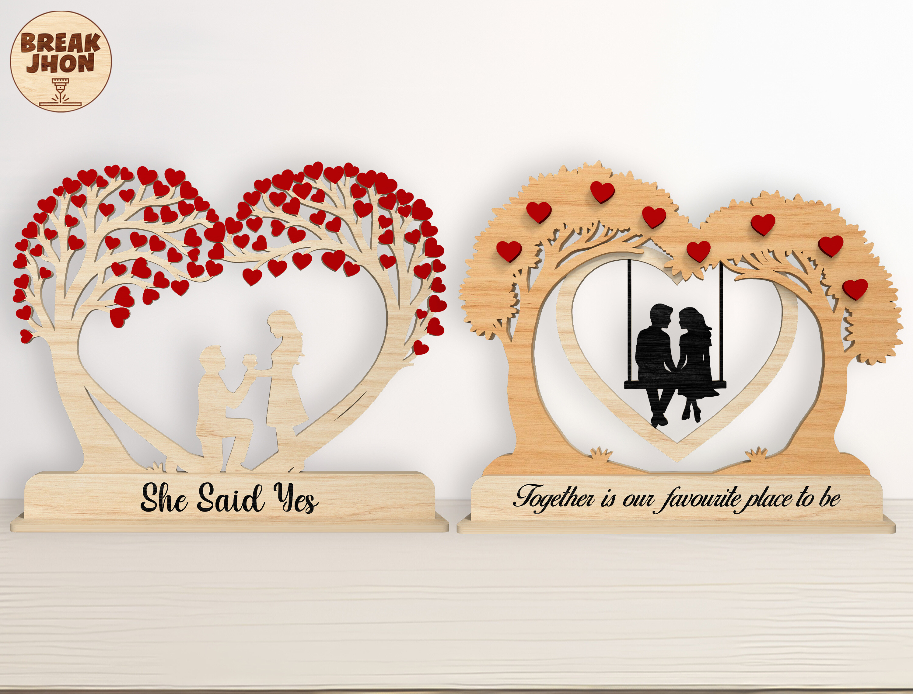 Heart Tree Couple Laser Cut Wood Decor · Creative Fabrica