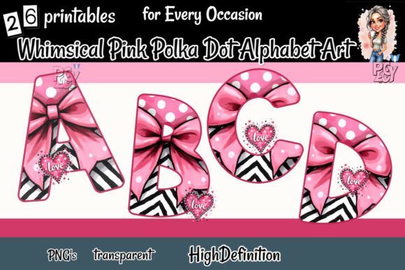 Whimsical Pink Polka Dot Alphabet a-Z Graphic by Color Moi Mandalas ...