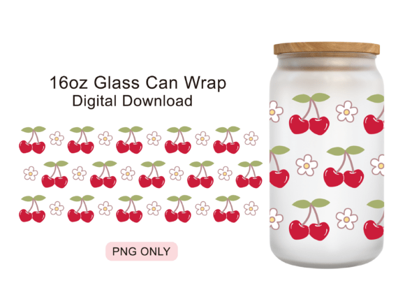 Bow,flower,strawberry Glass Cup Wrap PNG Graphic by HappyDesignArtShop ...