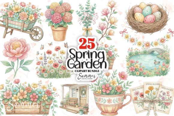 Spring Blooming Garden Clipart Bundle Graphic by Summer Digital Design ...