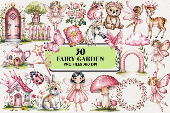 Kawaii Pink Fairy Garden Clipart Bundle Graphic by Artistic Garden ...
