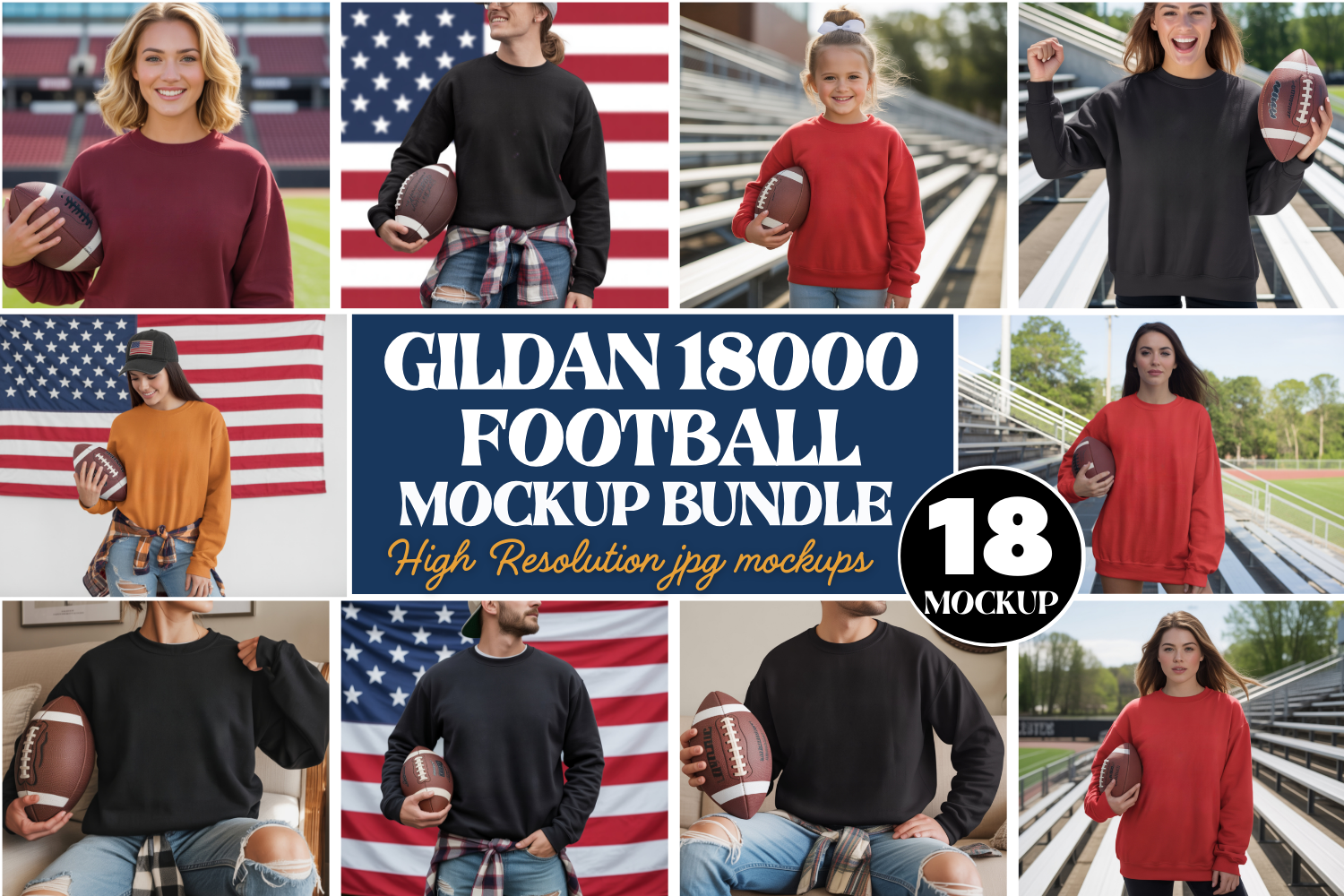 Gildan 18000 Football Mockup Bundle Graphic by Real POD Mockups ...