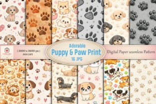Adorable Puppy & Paw Print Digital Paper Graphic by Craftiqe-shop ...