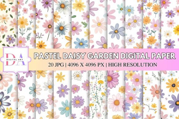 Pastel Daisy Garden Digital Paper Graphic by DIGITAL ART · Creative Fabrica