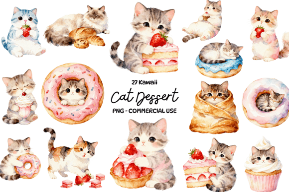 Cat Dessert Clipart Bundle Cute Kawaii Graphic by KawaiiDigitalByNan ...