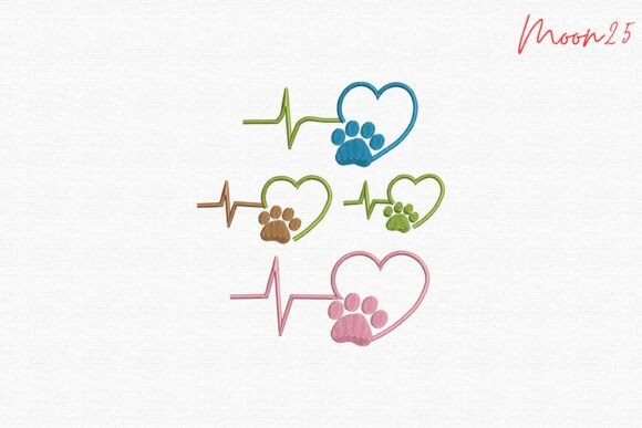 Heartbeat Paw Love Embroidery Design · Creative Fabrica