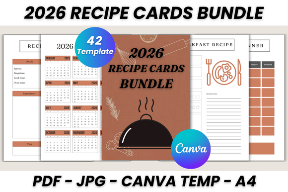2026 Recipe Cards Bundle Canva Template Graphic by DIGITAL PRINT BOX ...