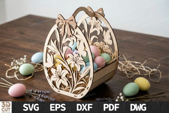 Floral Easter Egg Basket Laser Cut SVG · Creative Fabrica