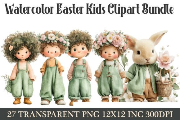 Watercolor Easter Kids Clipart Bundle Graphic by Magics · Creative Fabrica