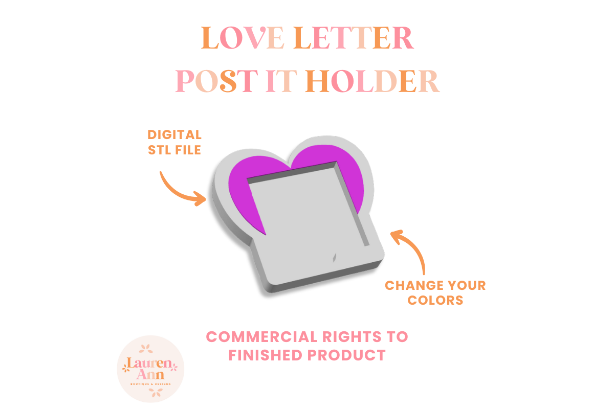 Love Letter Heart Post It Holder STL · Creative Fabrica