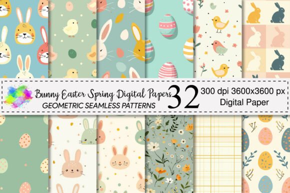 Bunny Easter Spring Digital Papers Graphic by Lazy Panda · Creative Fabrica