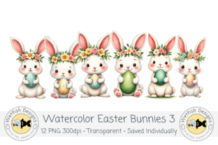 Watercolor Easter Bunnies Clipart Set 3 Graphic by Wetfish Designs ...