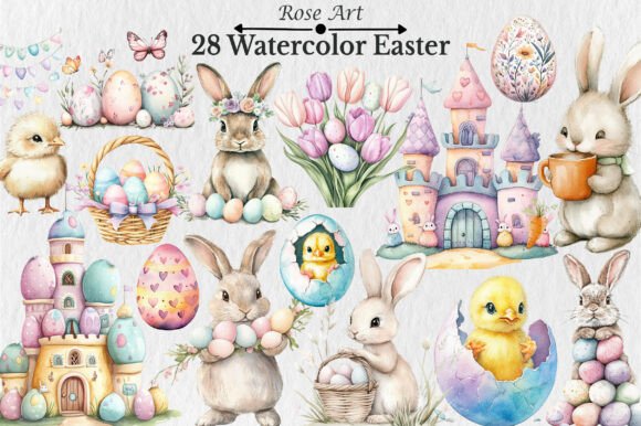 Watercolor Easter Clipart Graphic by Rose Art · Creative Fabrica