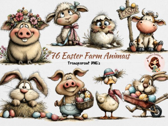 Whimsical Easter Animals PNG Set Graphic by Nicolle's Colorful Art ...