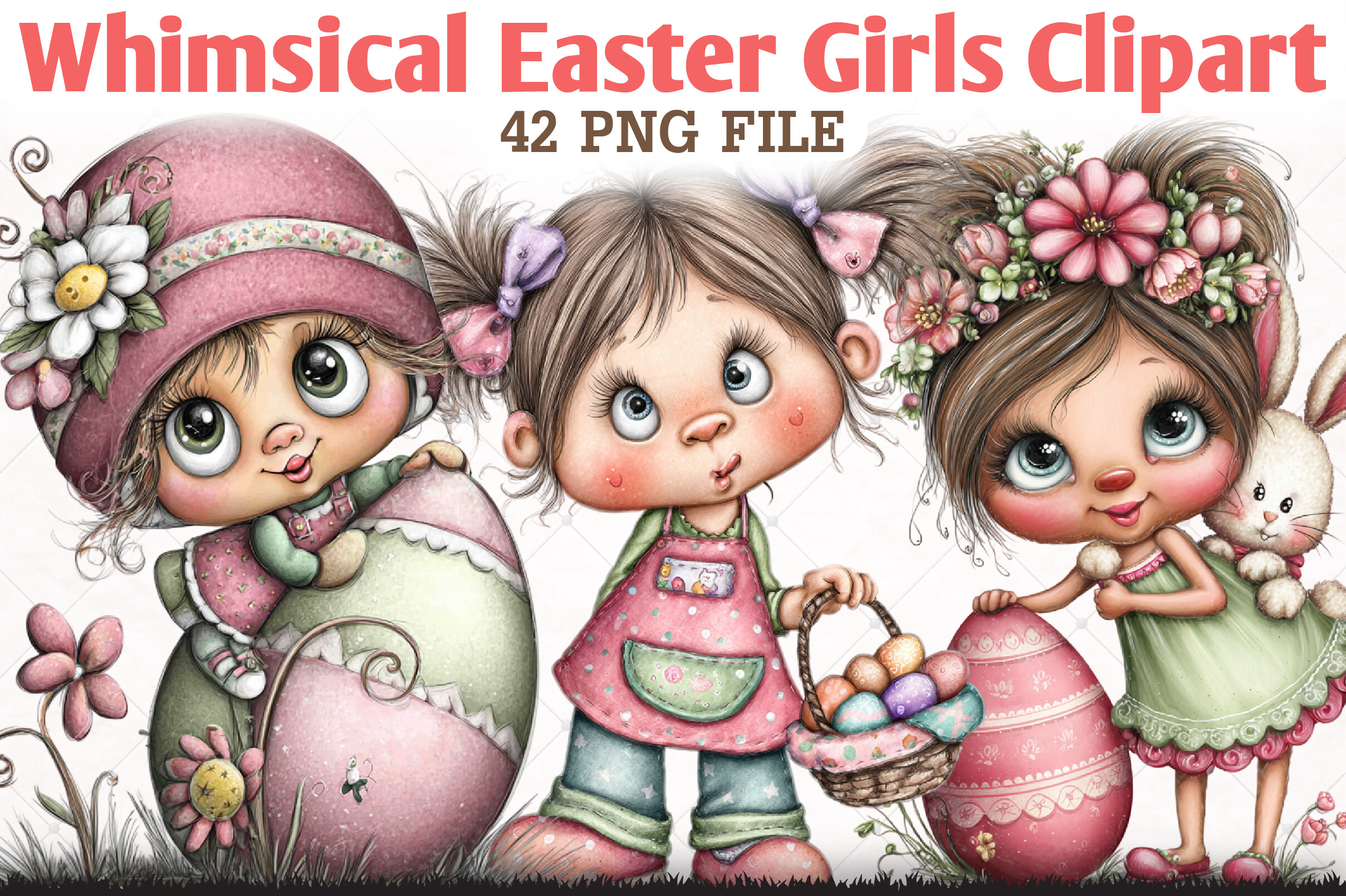 Whimsical Easter Girl Clipart Png Bundle Graphic by NexaArt · Creative ...