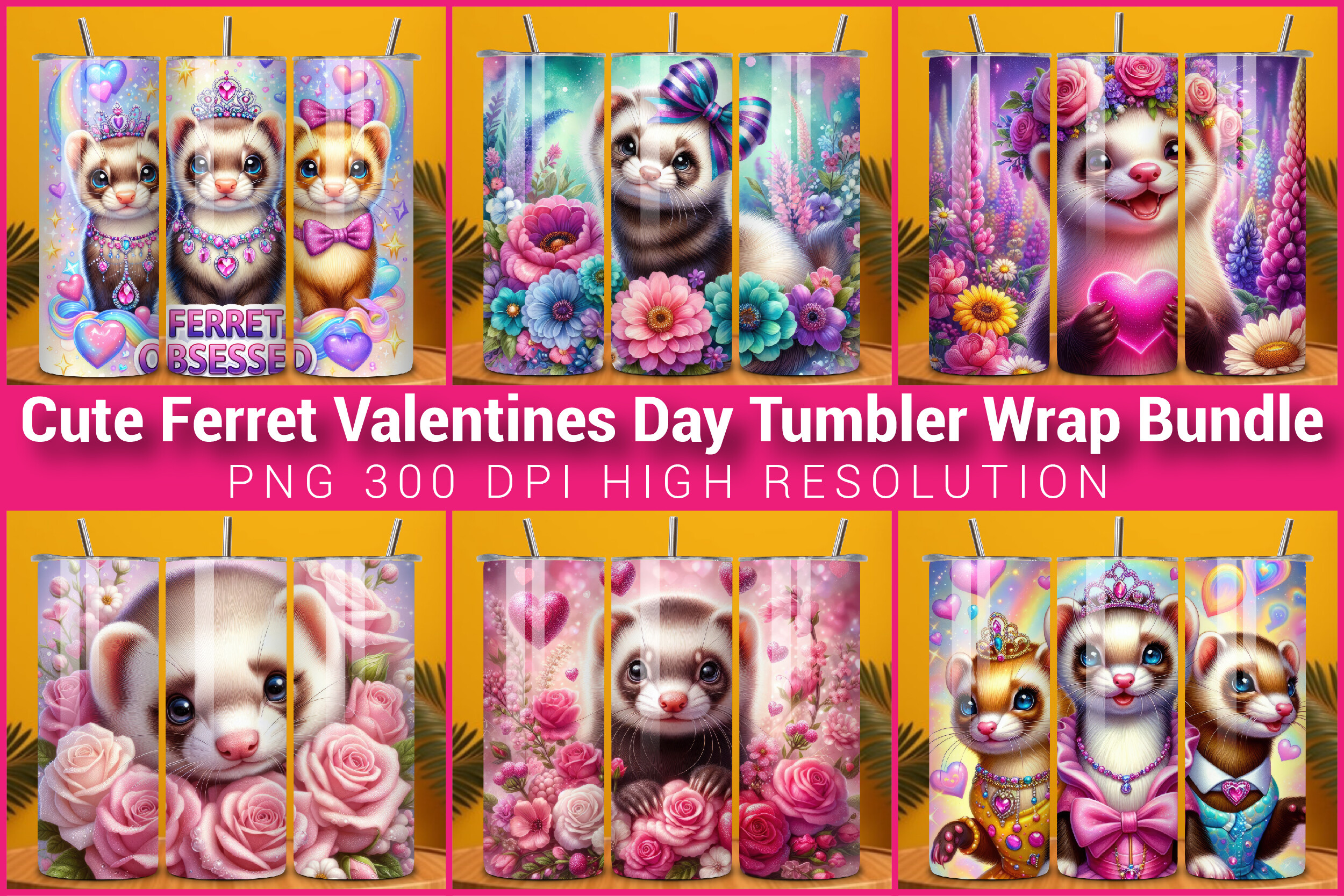 Ferret Valentines Tumbler Wrap Bundle Graphic by Digital Panda ...