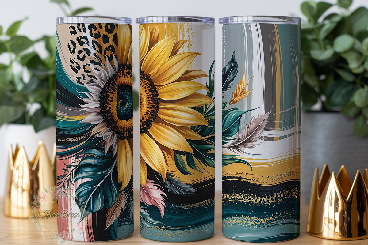 Sunflower Teal Leopard Print Tumbler Graphic by DeanBrose · Creative ...