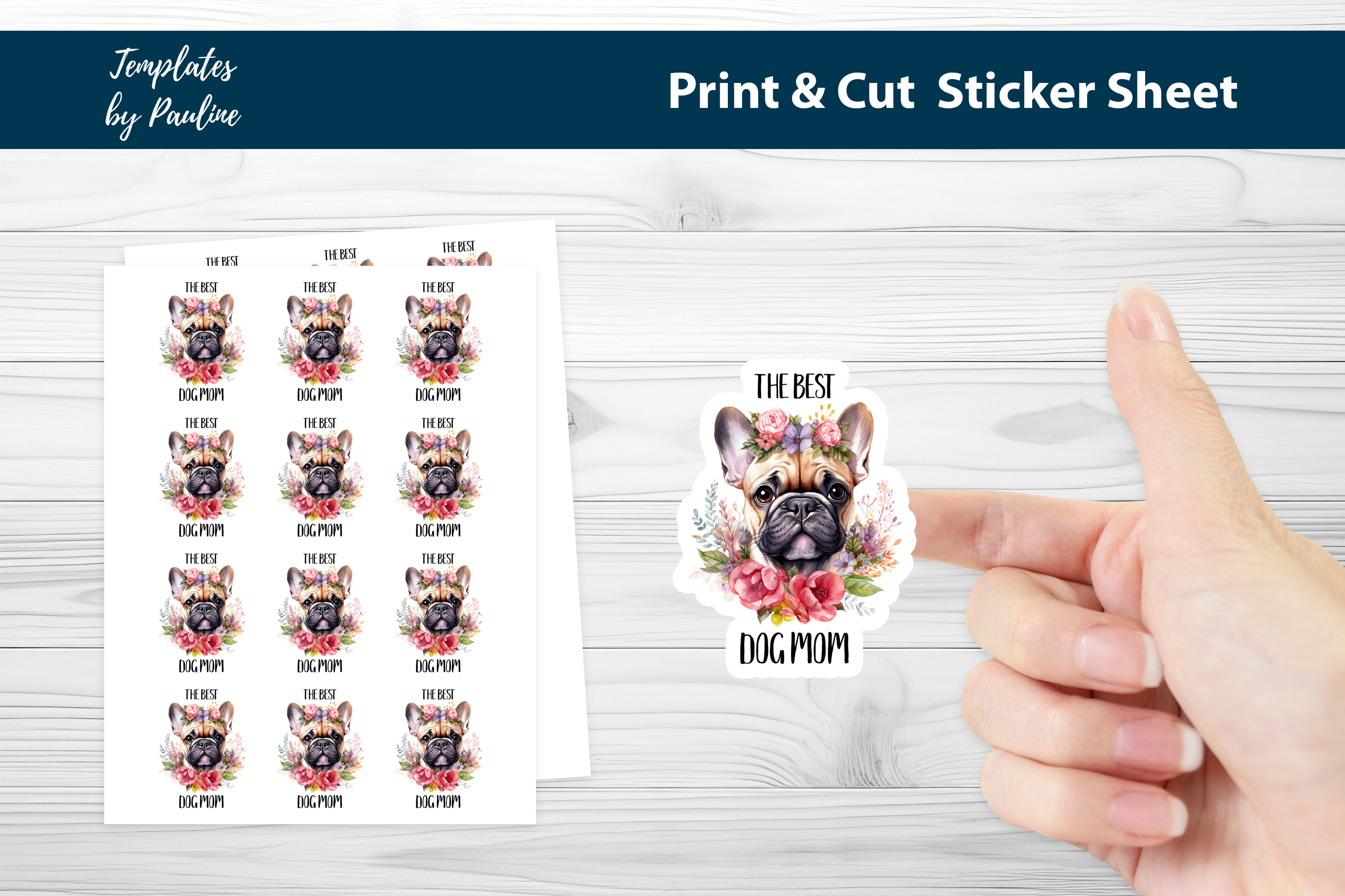 Dog Sticker Sheet, French Bulldog Graphic by Templates by Pauline ...