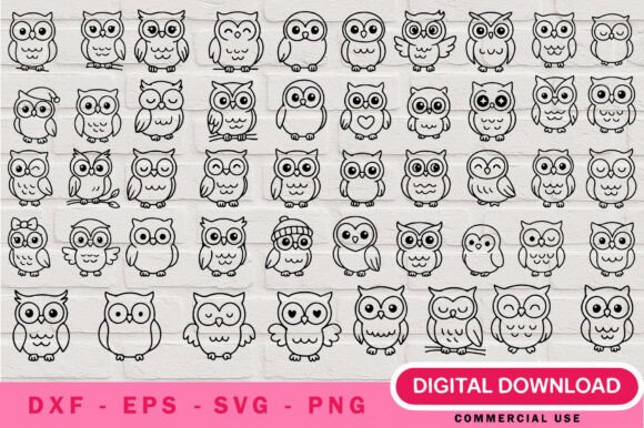 Cute Owls Outline SVG Bundle Graphic by SVGDesignRocket · Creative Fabrica
