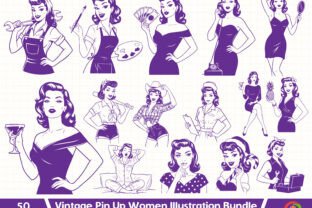 Vintage Pin Up Women Illustration Bundle Graphic by aurnobnandy ...