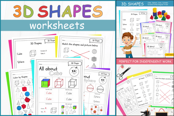 3D Shapes Activities and Worksheets Graphic by PixelArt · Creative Fabrica