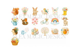 Watercolor Spring Clipart Animals and Flowers Set Graphic by ...