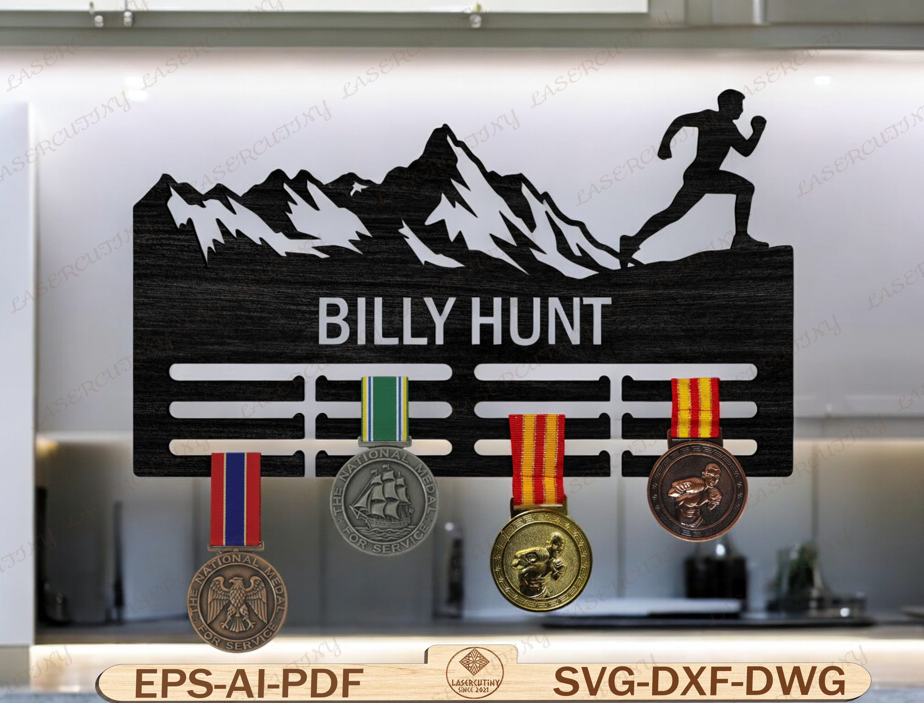 Custom Name Medal Hanger Laser Cut File · Creative Fabrica
