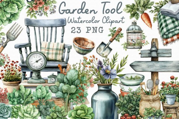 Watercolor Summer Garden Clipart Graphic by LibbyWishes · Creative Fabrica