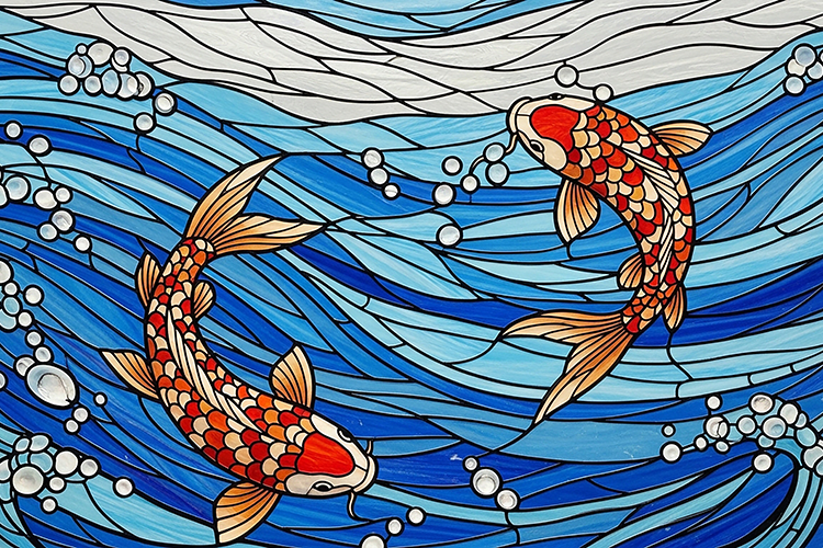 Stained Glass Koi Fish Wave Art Graphic by LifePlanStudeo · Creative ...