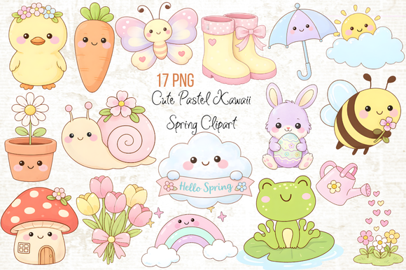Cute Pastel Kawaii Spring Clipart PNG Graphic by Yassou Bouhad ...