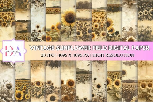 Vintage Sunflower Field Digital Paper Graphic by DIGITAL ART · Creative ...