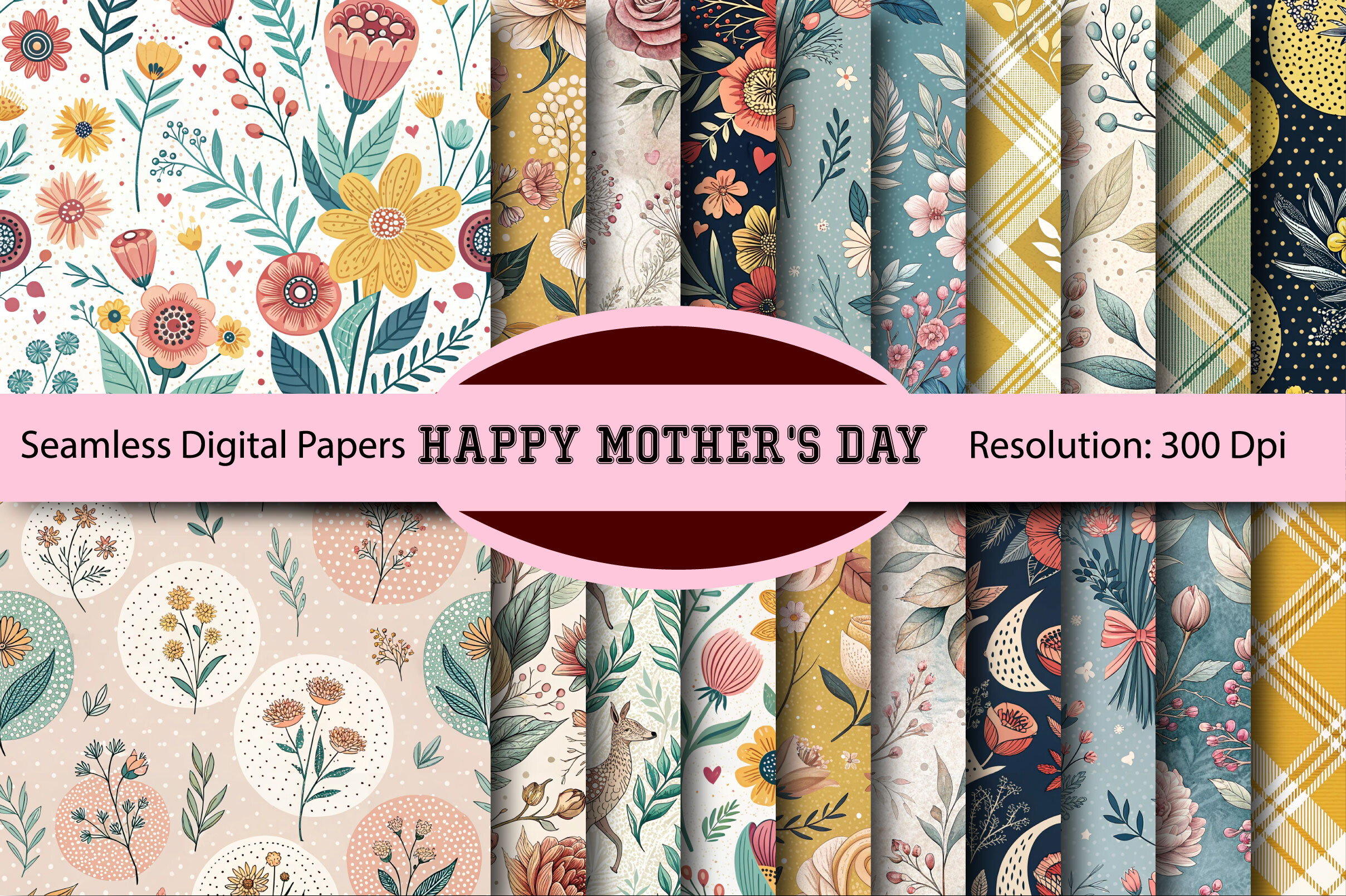 HAPPY MOTHER'S DAY Digital Paper Graphic by Colourful · Creative Fabrica