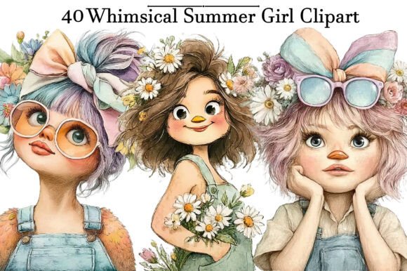 Whimsical Summer Girl Clipart Graphic by DreamArtGraphic · Creative Fabrica