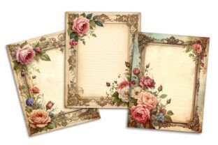 Vintage Diary Page. Golden Frame Roses. Graphic by Marina Art ...