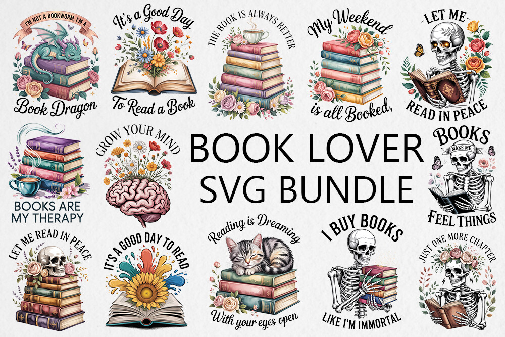Book Lover PNG Bundle Graphic by EM STORE · Creative Fabrica