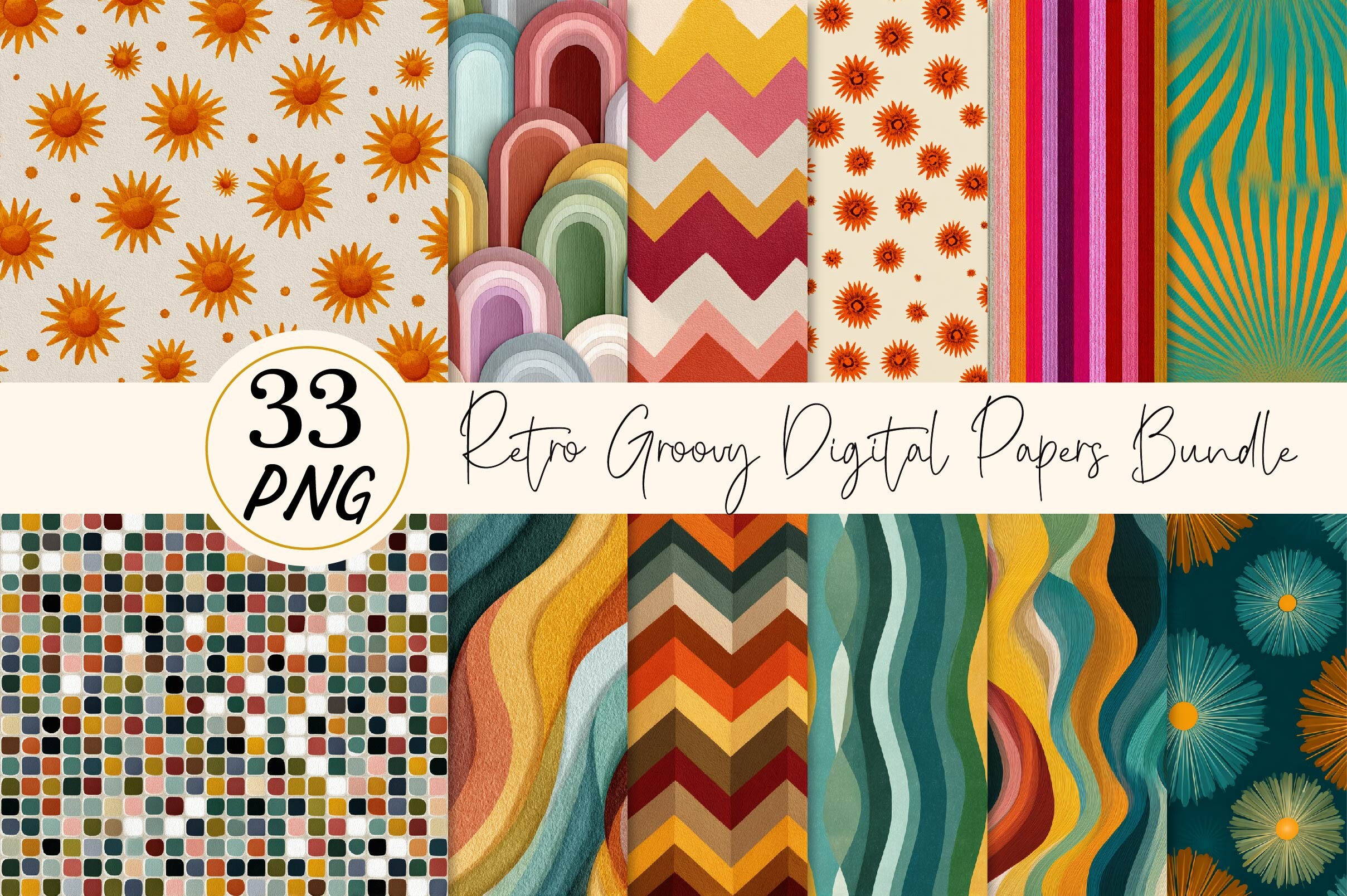 Retro Groovy Digital Papers Bundle Graphic by Dream Print · Creative ...