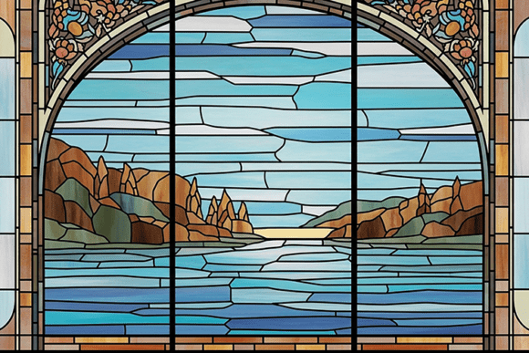 1 Stained Glass Depicting Serene Ocean Designs & Graphics
