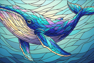 Stained Glass Whale Swims in Ocean Graphic by LifePlanStudeo · Creative ...