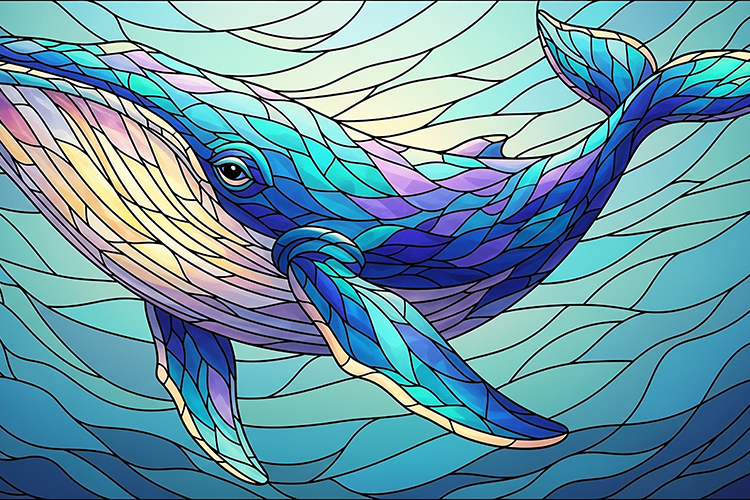 Stained Glass Whale Swims in Ocean Graphic by LifePlanStudeo · Creative ...