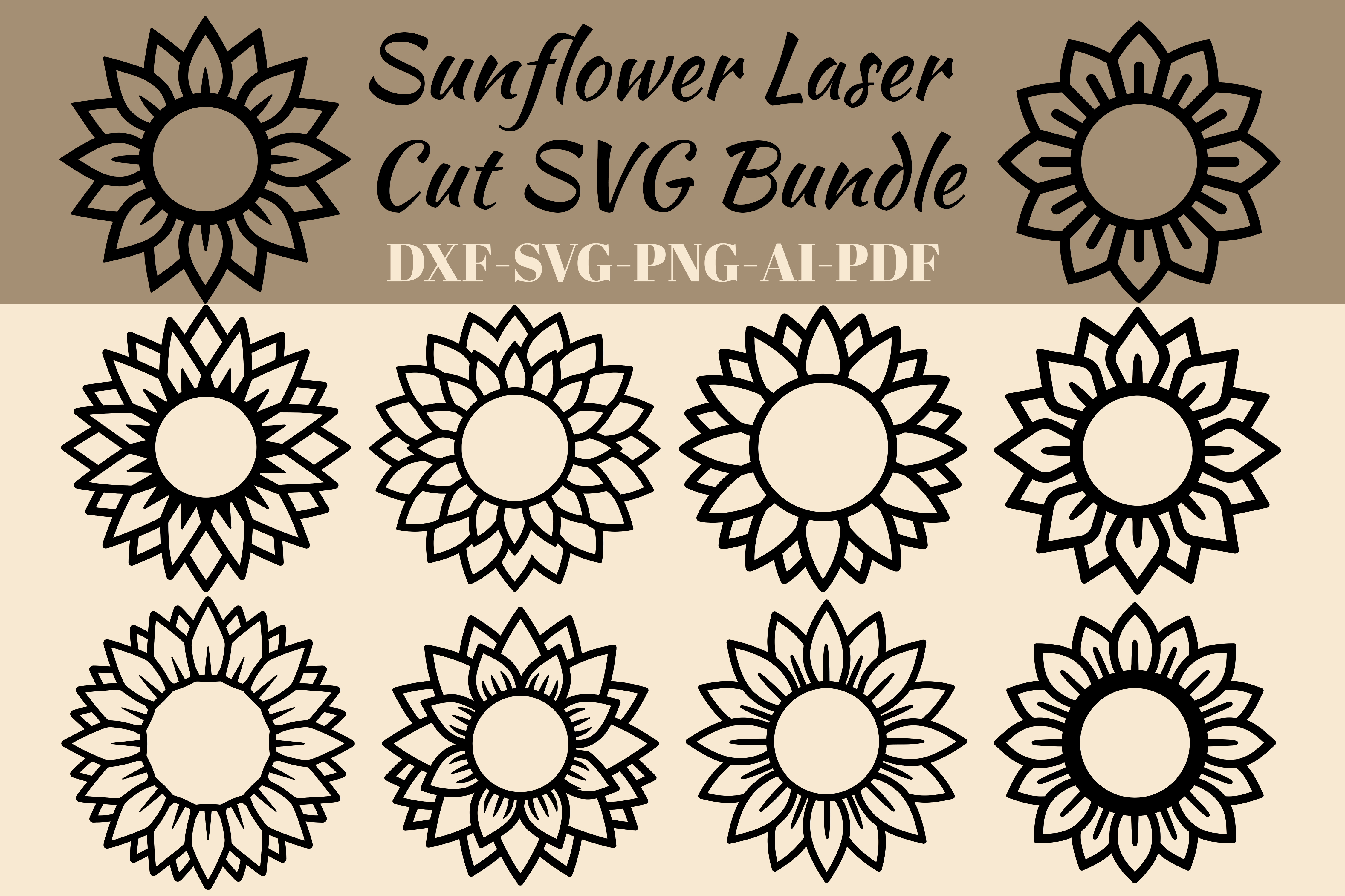 Sunflower Laser Cut SVG Bundle Graphic by Josehysf · Creative Fabrica