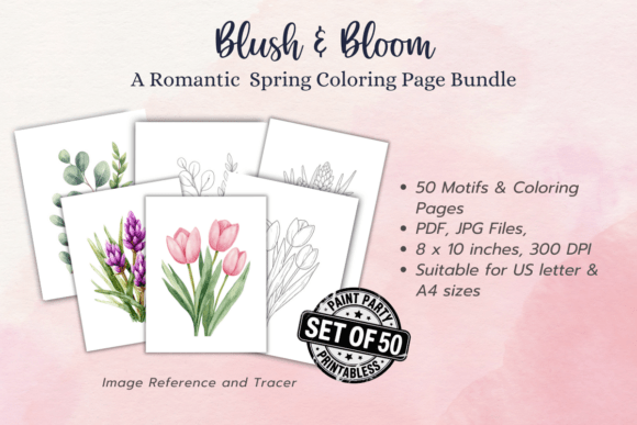 50 Spring Floral Coloring Pages Bundle Graphic by Daffodil Dream Studio ...