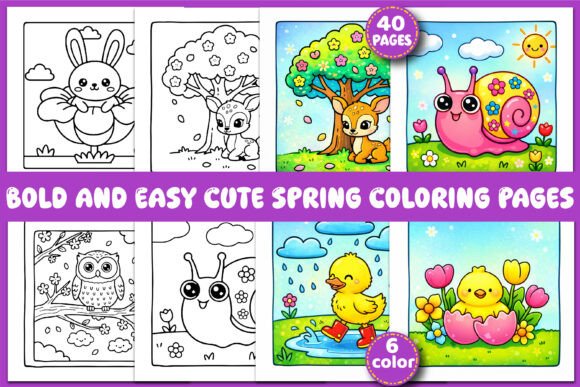 Bold and Easy Cute Spring Coloring Pages Graphic by Art Multi Creation ...