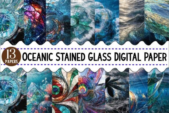 Oceanic Stained Glass Digital Paper Graphic by PrintExpert · Creative ...