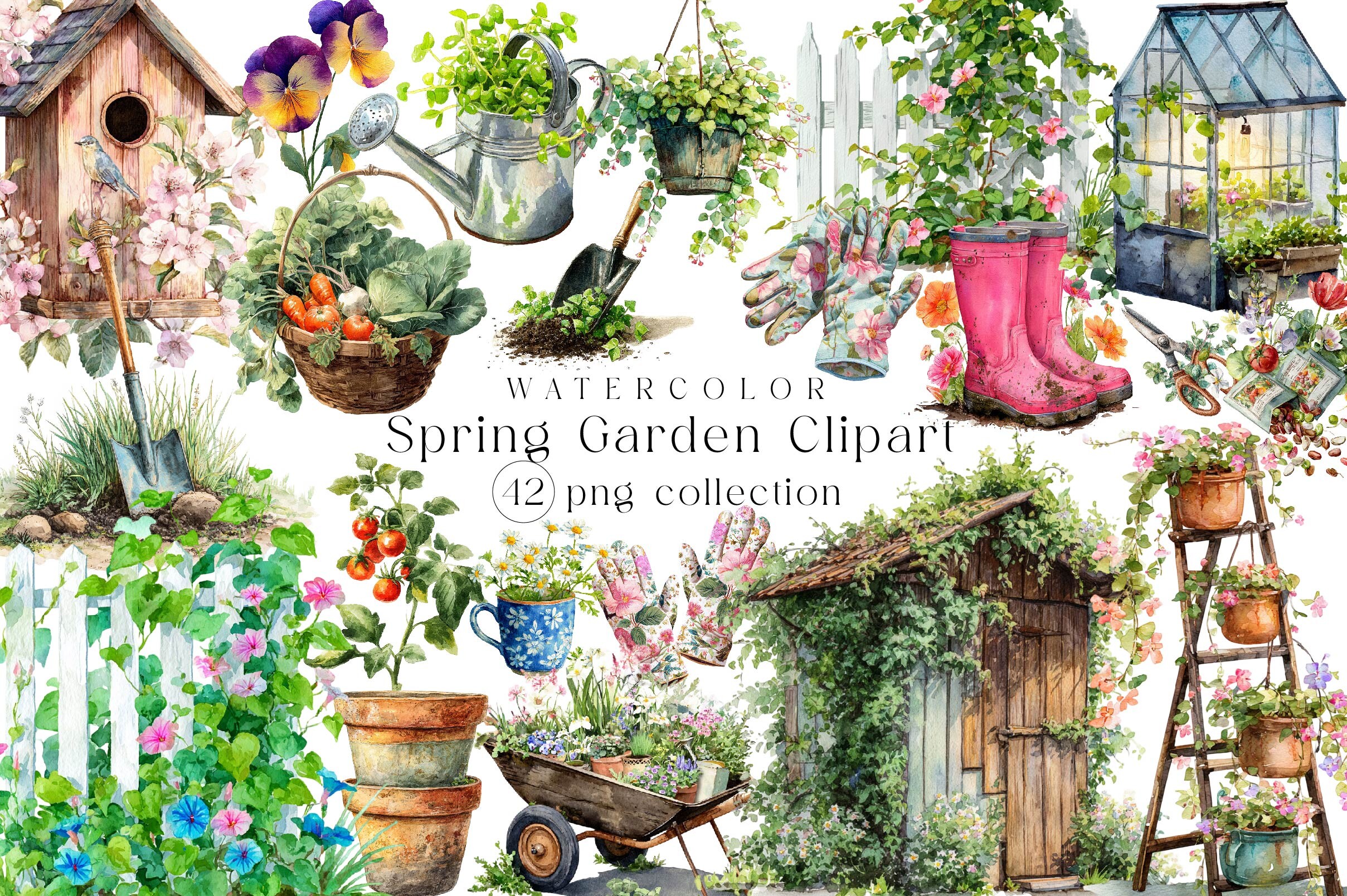 Watercolor Spring Garden Clipart Graphic by Print Magic · Creative Fabrica