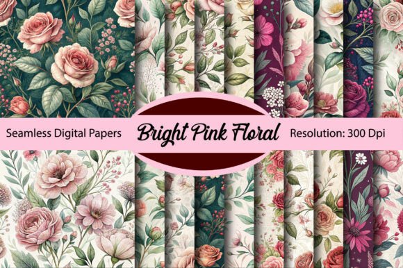 Bright Pink Floral Digital Paper Graphic by Colourful · Creative Fabrica