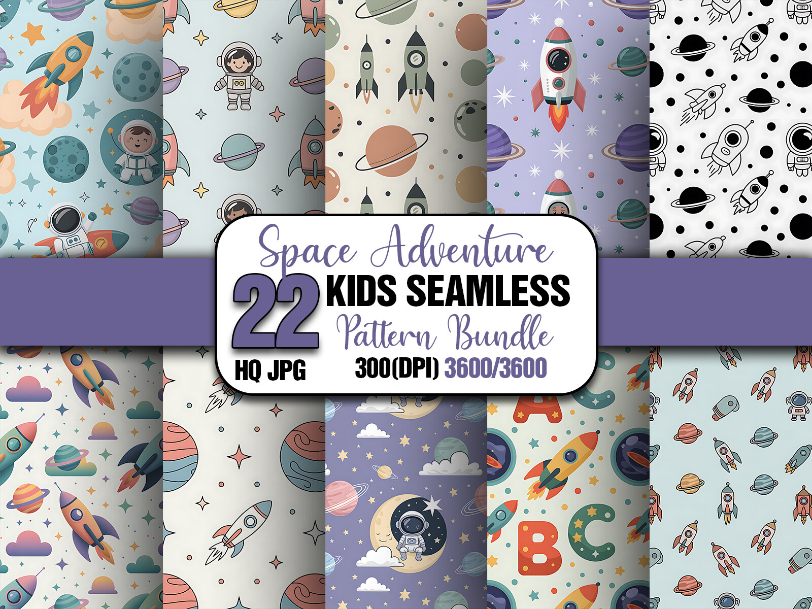 Kids Space Seamless Pattern Pack Graphic by ivect · Creative Fabrica