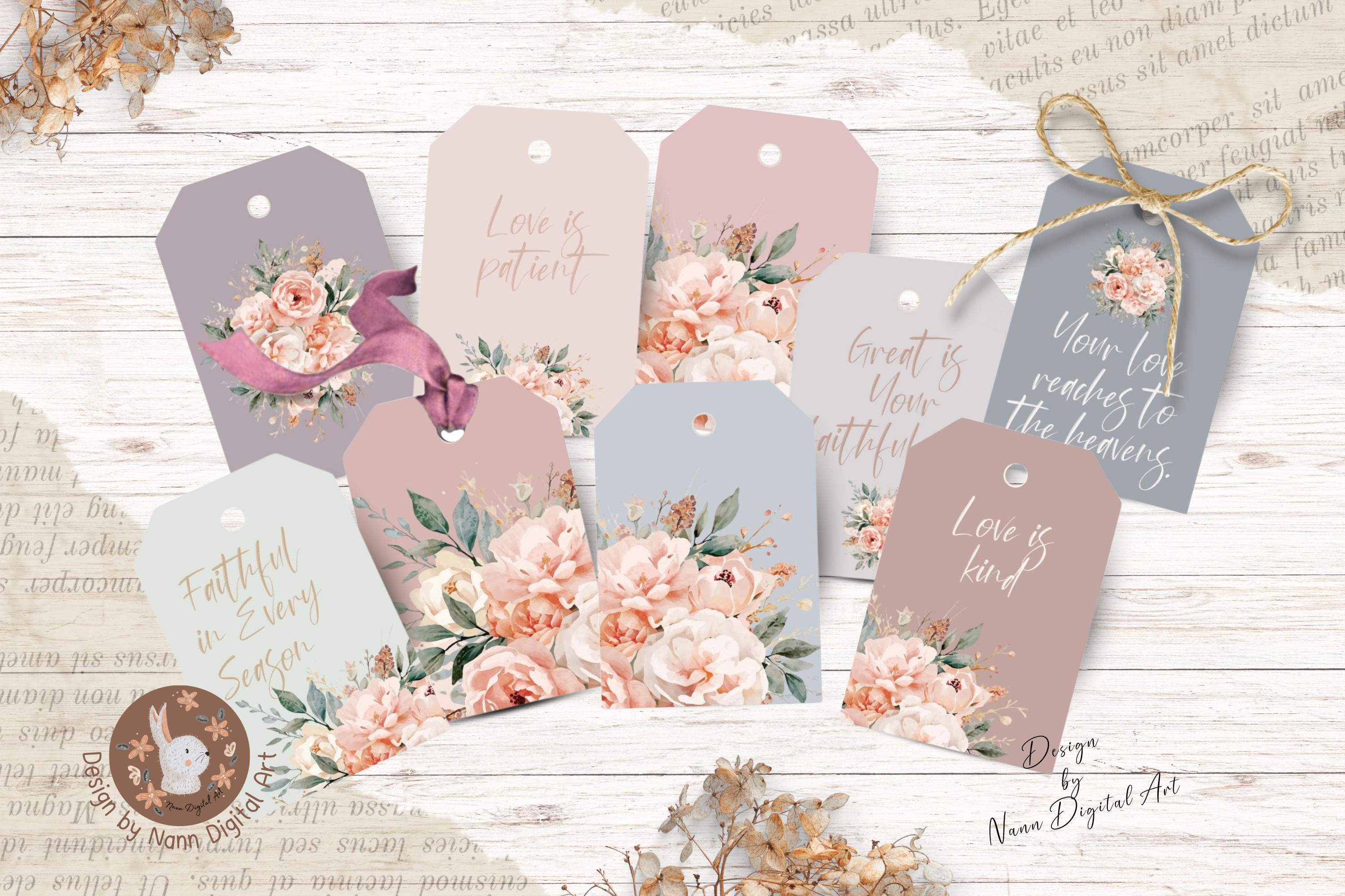 Floral Tag Card Bookmark Set/ Christian Graphic by Nann Digital Art ...