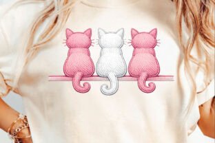 3 Cats on a Rail Outline Embroidery Art Graphic by T-Shirt Design ...